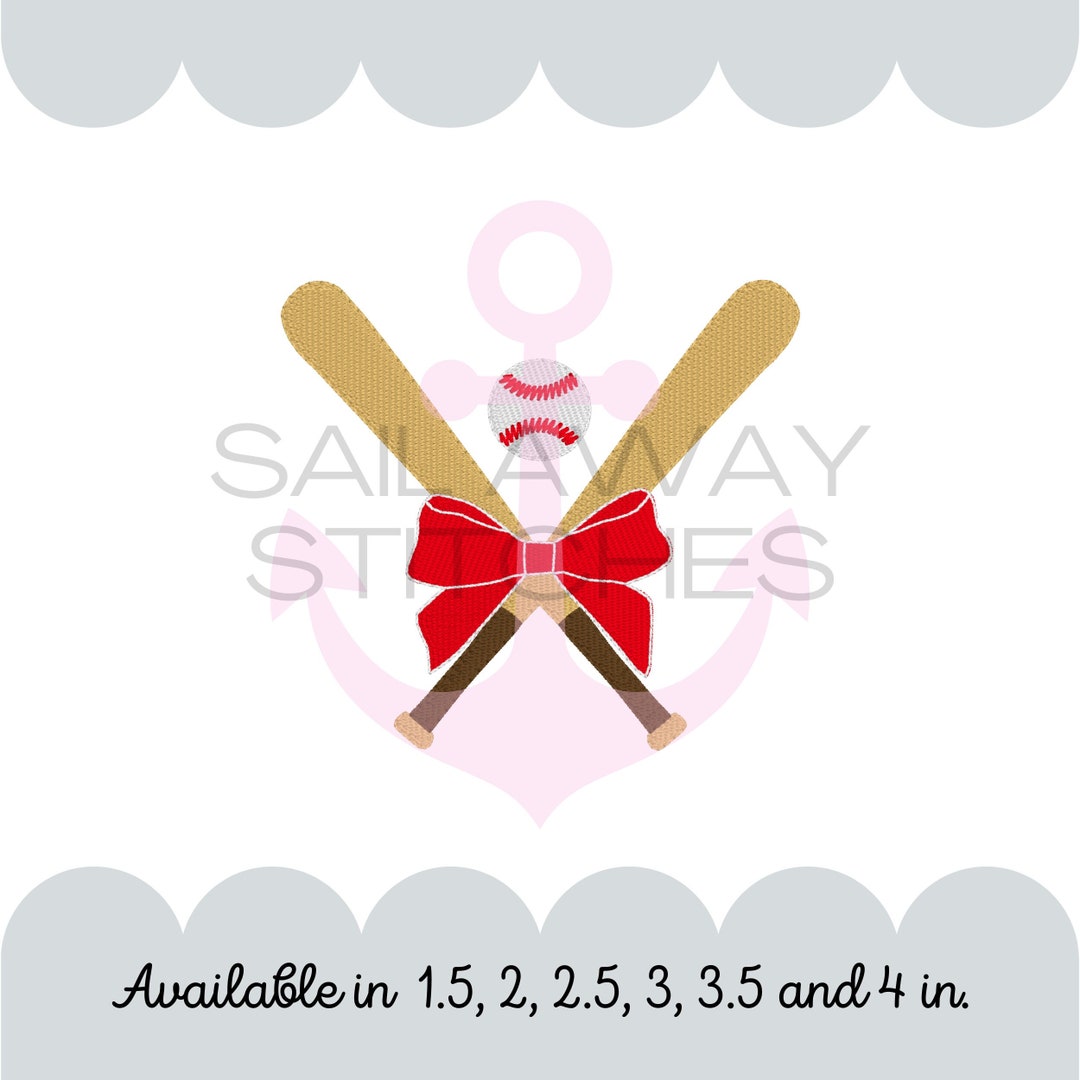 Crossed Bats and Baseball With Bow Machine Embroidery Mini and Fill - Etsy