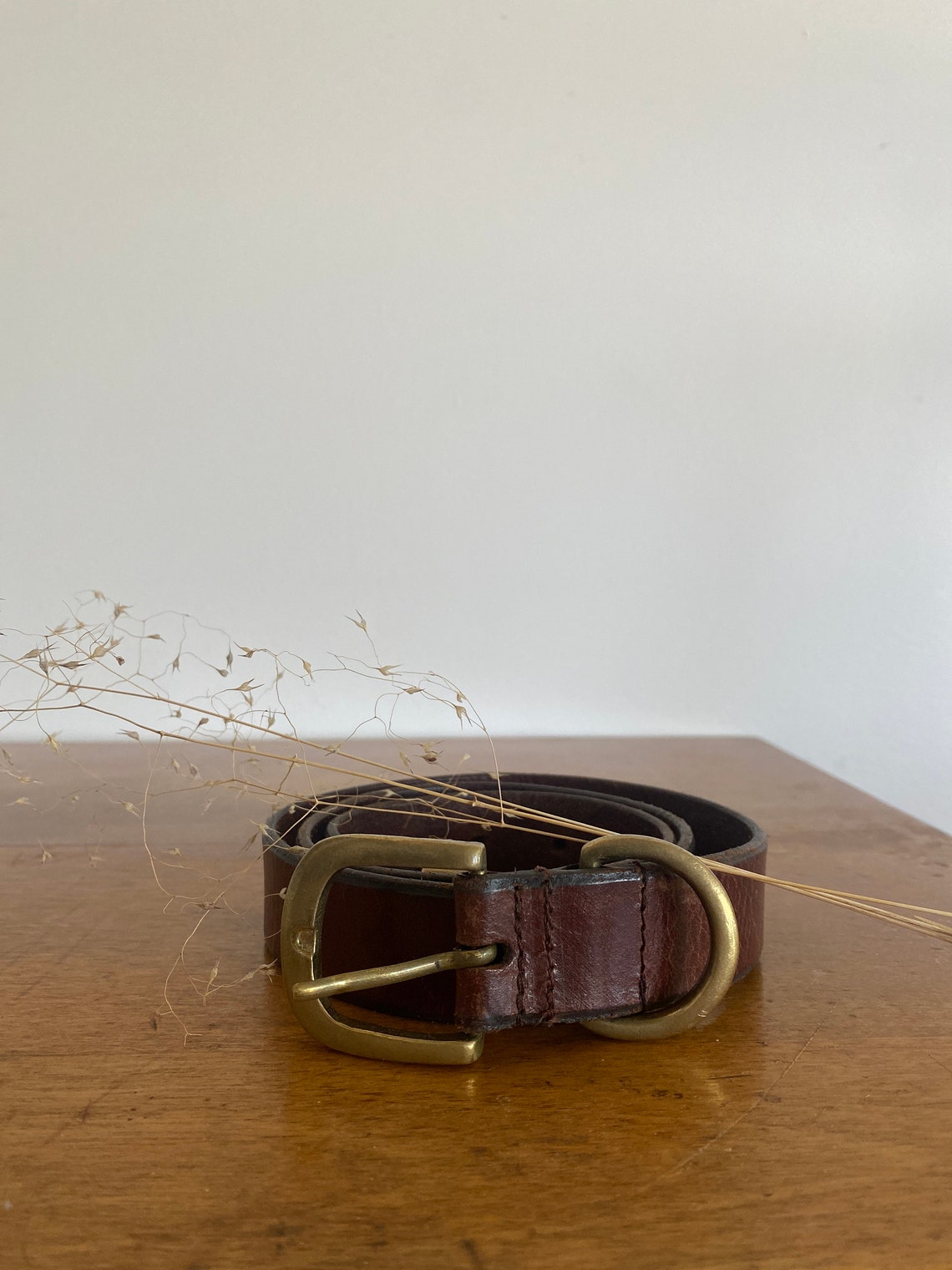 Vintage Leather and Brass Buckle Belt - Etsy