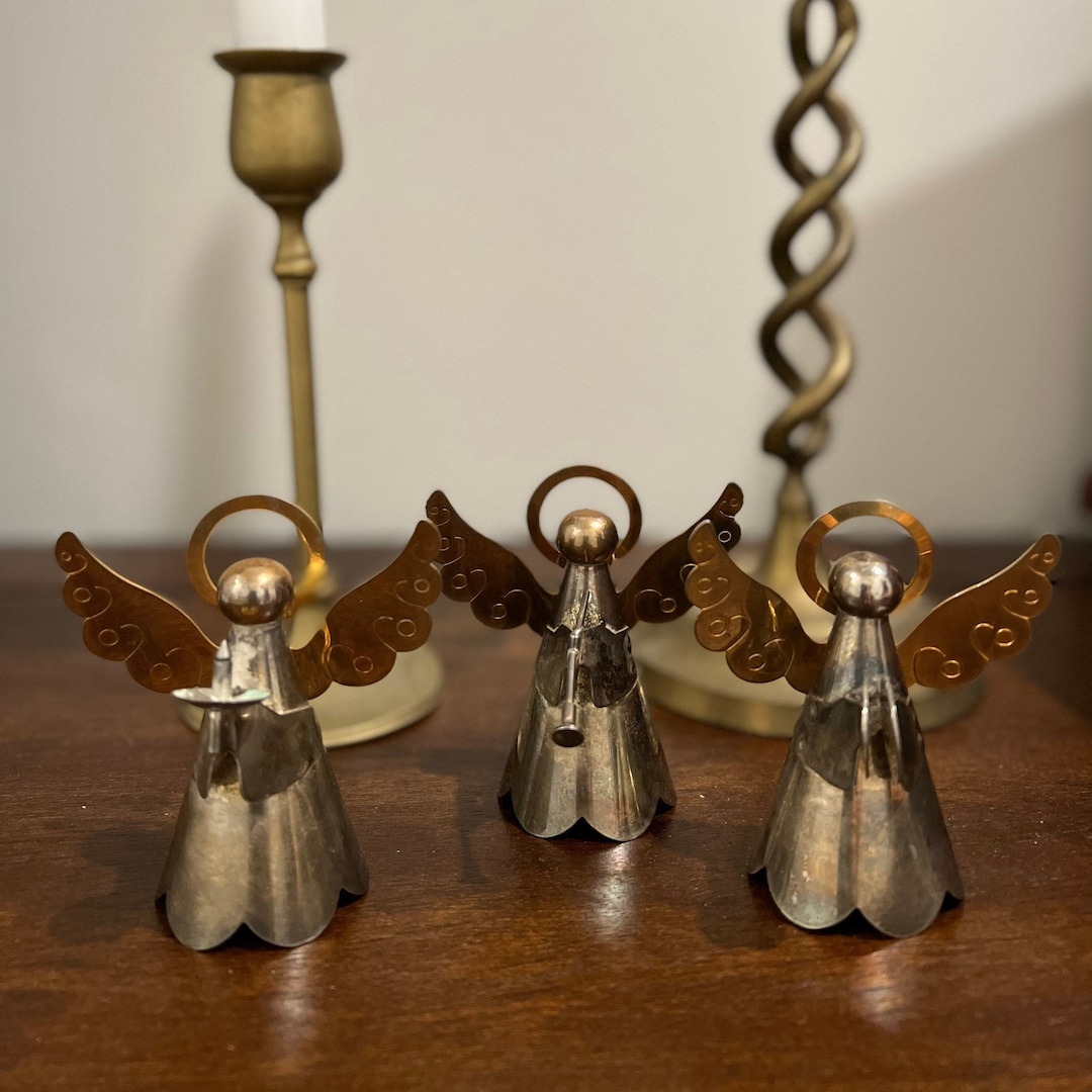 Vintage Silver and Copper Plated Angel Figurines Ornaments Candle ...