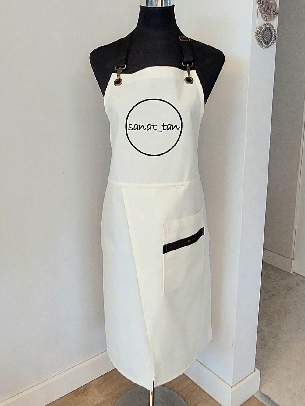 Logo Embroidered Linen Split Leg Apron, Personalized Pottery Art Smock ...