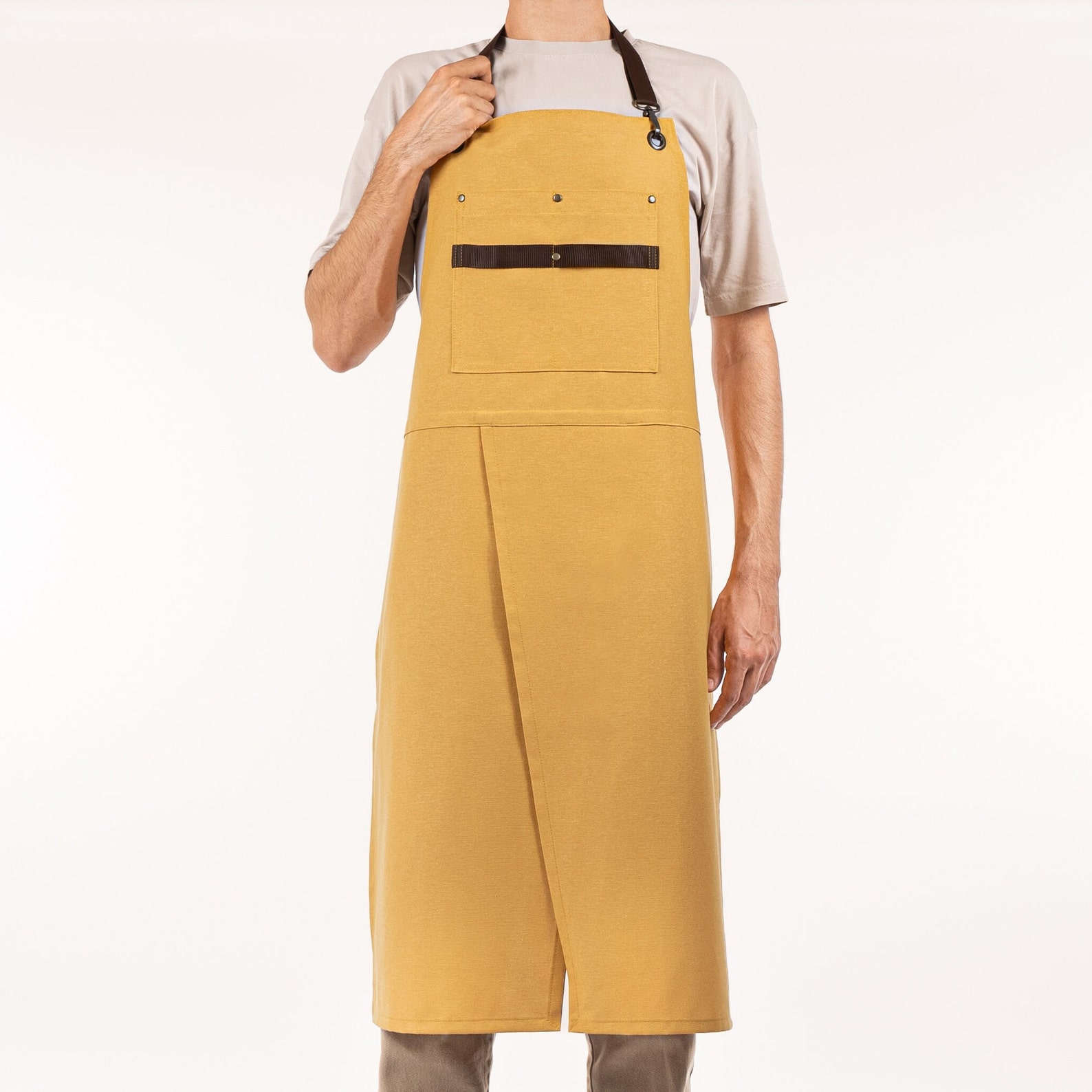 Mustard Linen Split Leg Pottery Apron: Personalized Artist Pottery ...