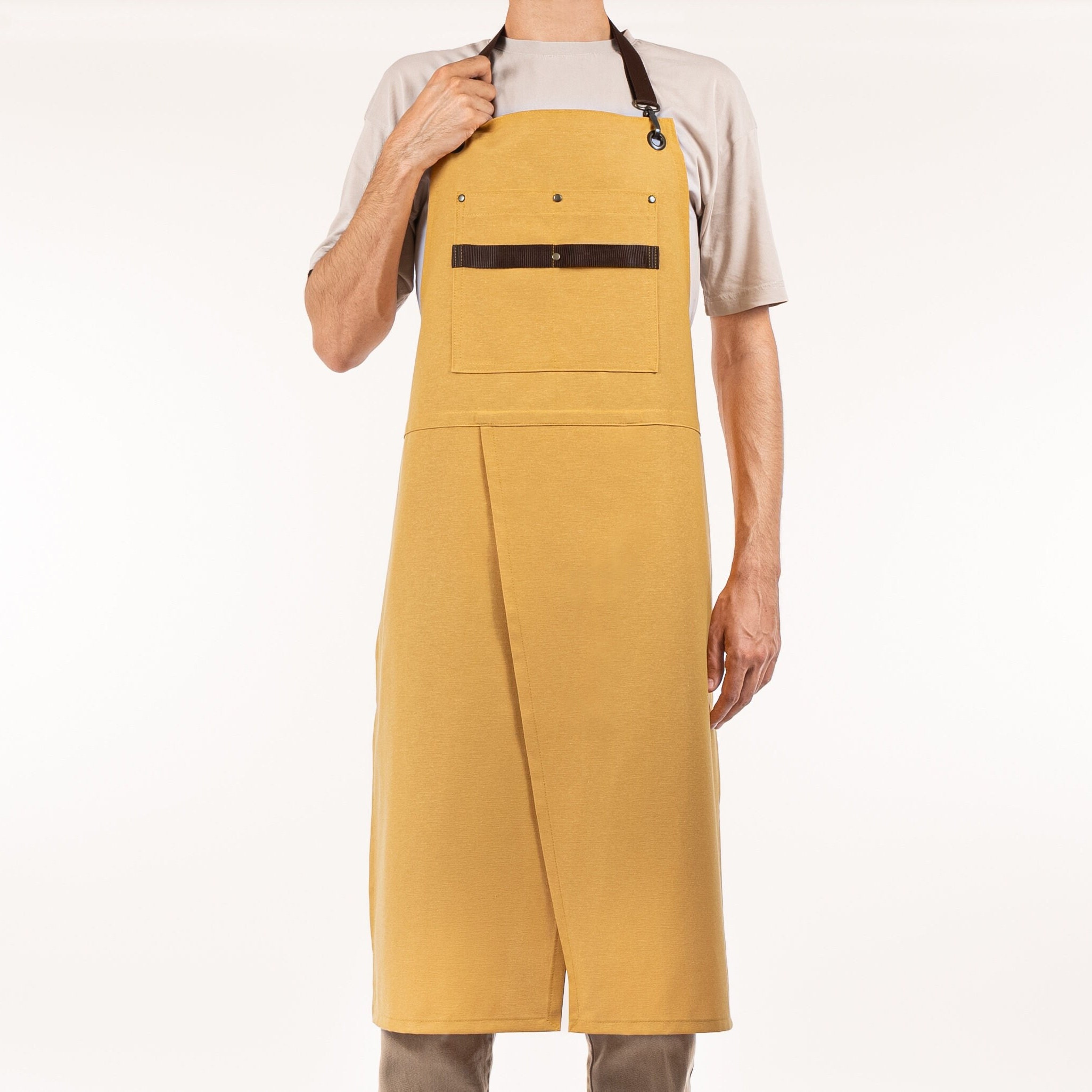 Mustard Linen Split Leg Pottery Apron: Personalized Artist Pottery ...