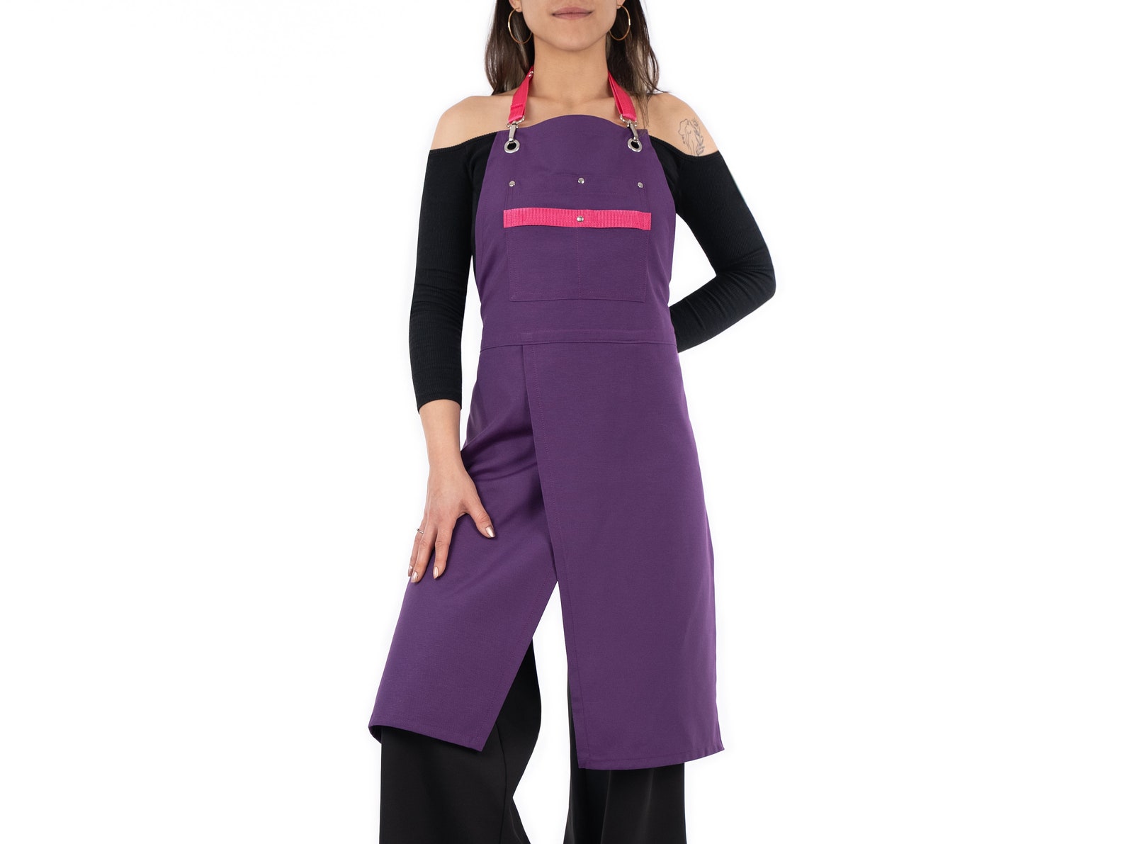 Purple Linen Split Leg Apron: Personalized Artist Pottery Canvas Smock ...