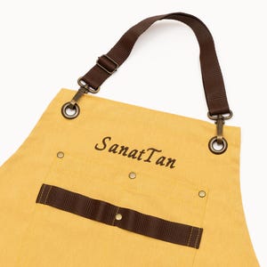 Mustard Linen Split Leg Pottery Apron: Personalized Artist Pottery ...