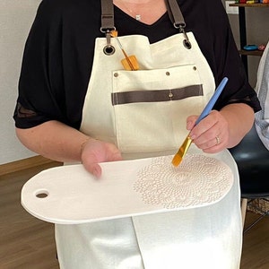 Linen Split Leg Beige Navy Pottery Apron Dress, Craft Overalls ...