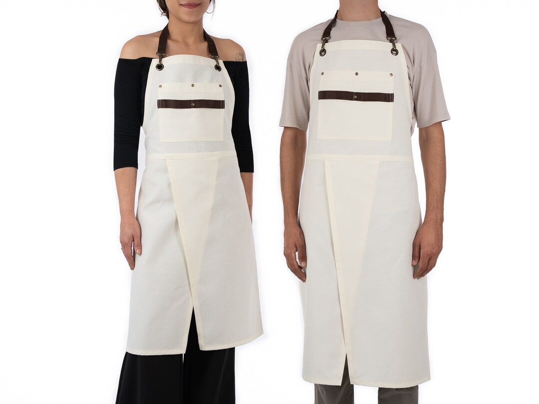 Personalized Unisex Work Apron, Name Embroidered Adjustable Linen Split ...