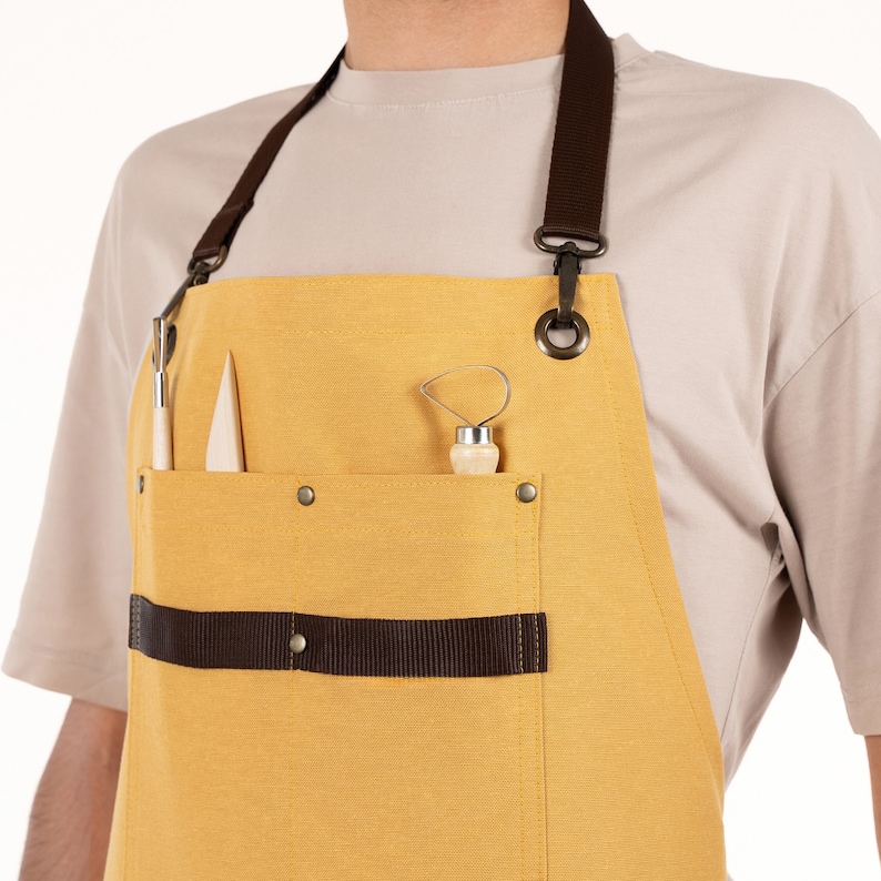 Mustard Linen Split Leg Pottery Apron: Personalized Artist Pottery ...