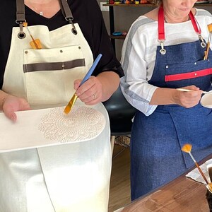 Linen Split Leg Beige Navy Pottery Apron Dress, Craft Overalls ...