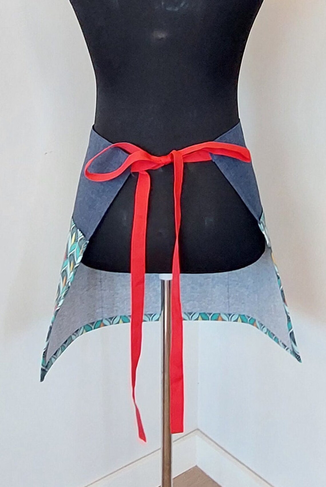 Navy Pink Linen Half Waitress Apron With 3 Pockets Kitchen - Etsy