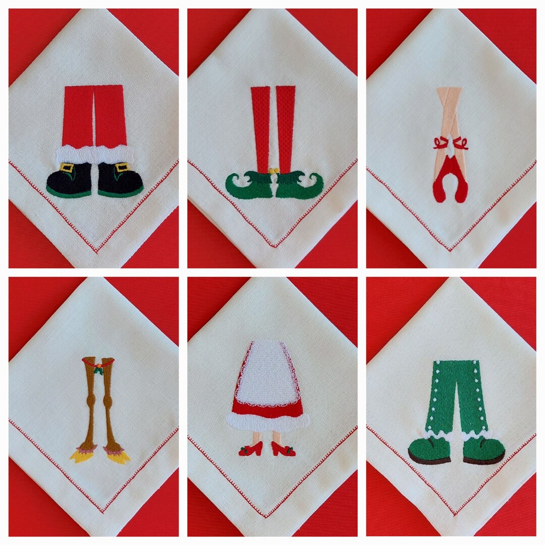 Santa Feet Embroidered Napkin Set, Santa Claus Family Christmas Gift ...