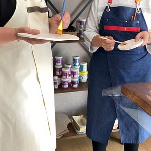 Linen Split Leg Beige Navy Pottery Apron Dress, Craft Overalls ...