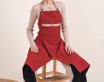 Linen Ivory Split Leg Pottery Artisan Apron, Potter Smock, Adjustable ...