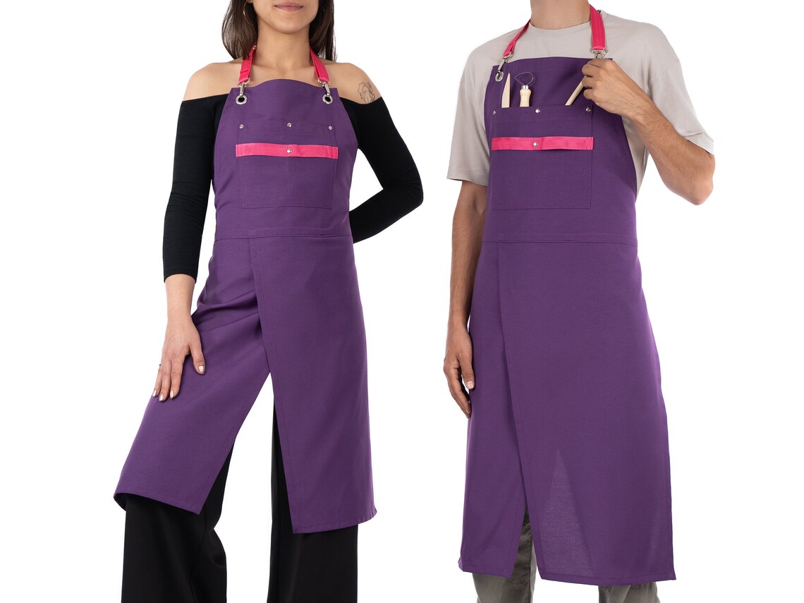 Purple Linen Split Leg Apron: Personalized Artist Pottery Canvas Smock ...