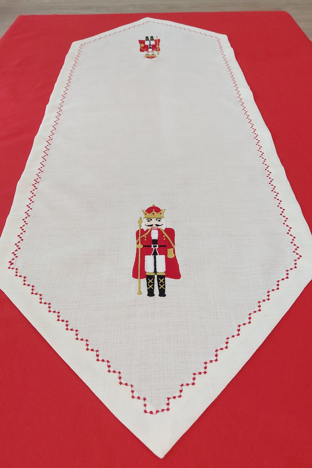 Nutcracker Table Runner With Gold Color Detail for Xmas Dinner, Beige ...