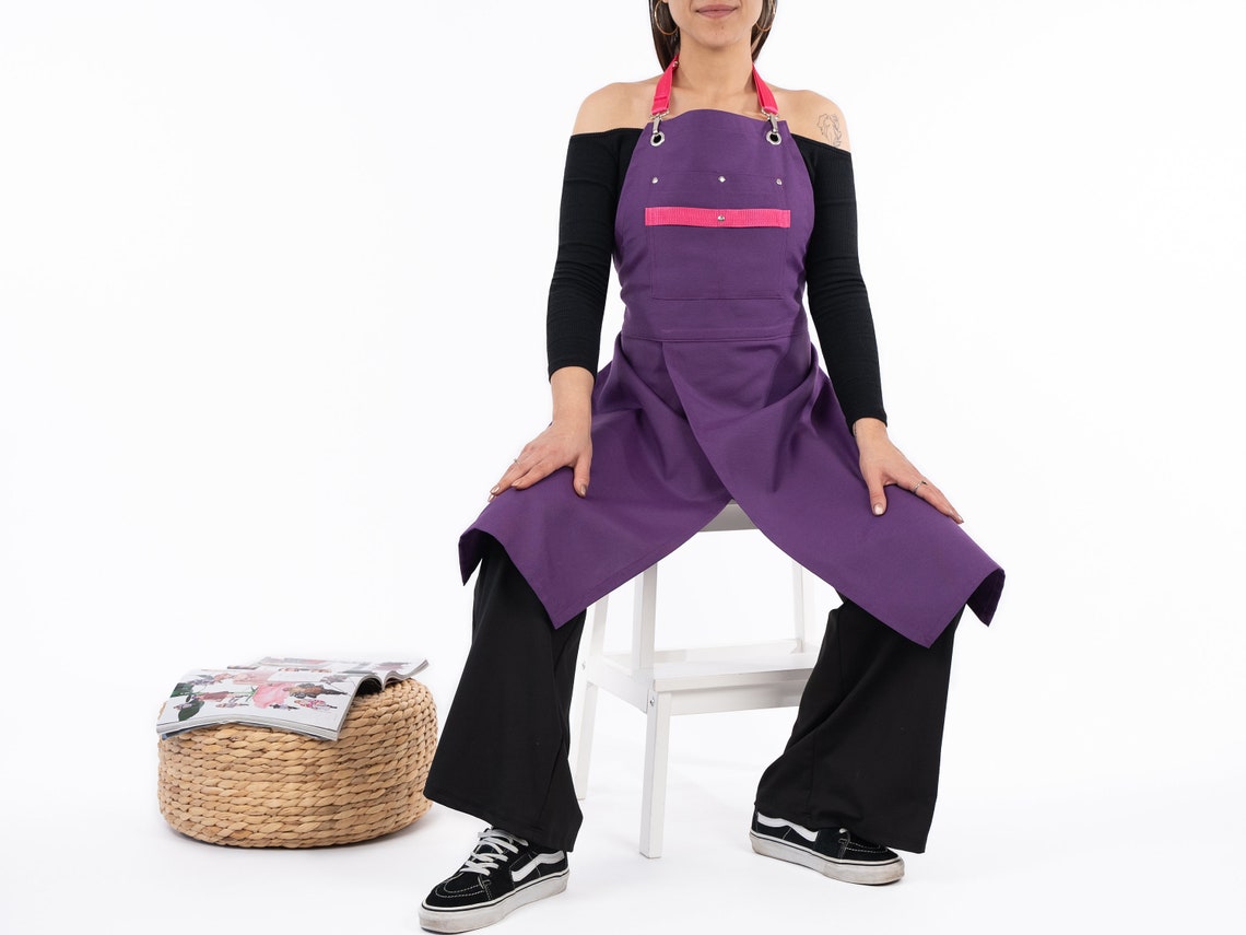 Purple Linen Split Leg Apron: Personalized Artist Pottery Canvas Smock ...