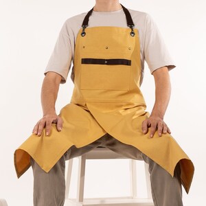 Mustard Linen Split Leg Pottery Apron: Personalized Artist Pottery ...