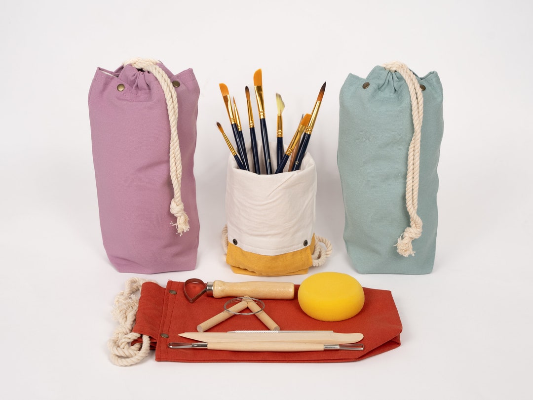 Linen Drawstring Tool Bag: Travel Laundry, Knitting, Art Supply Pouch ...