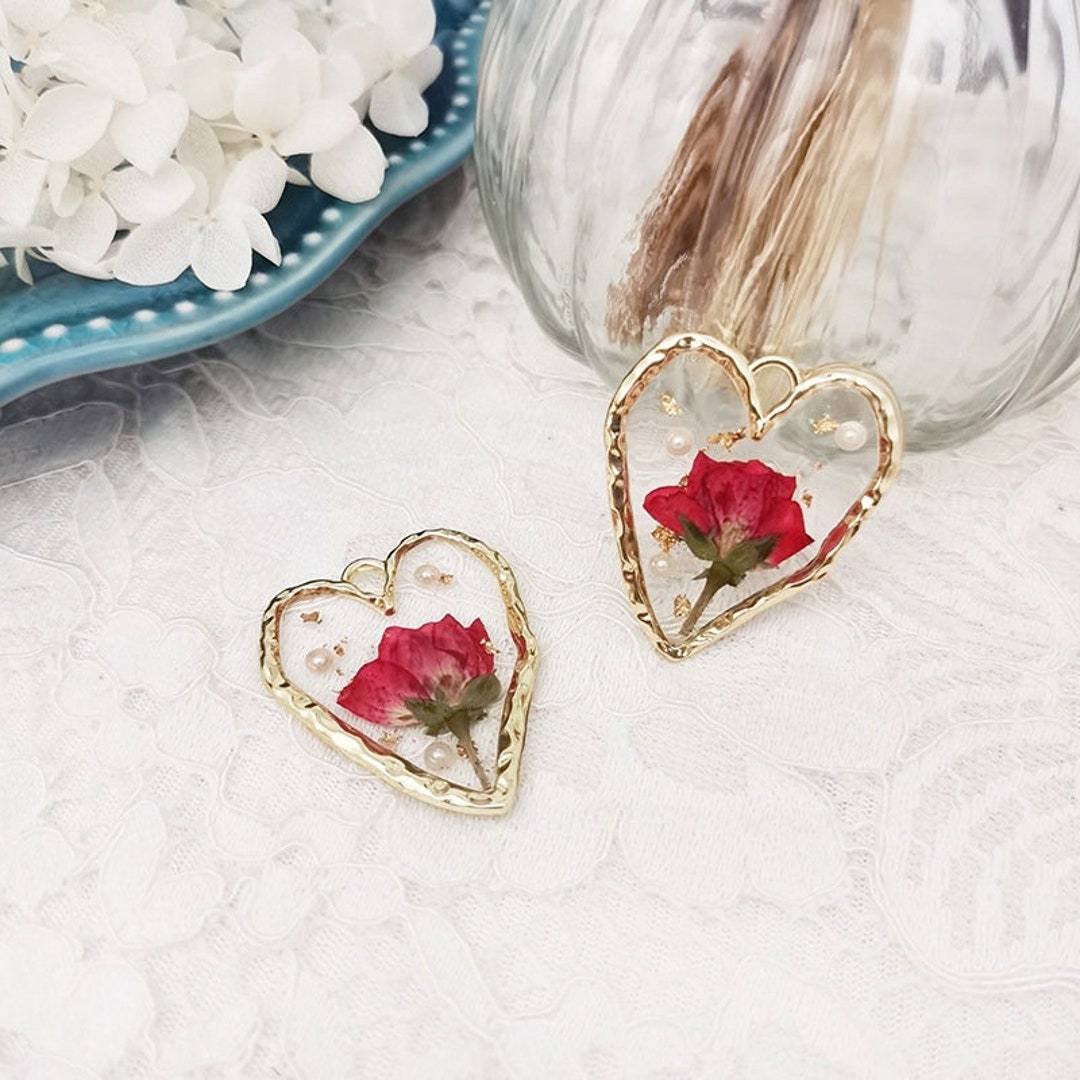 2pcs Pressed Flower Charms Real Flower Resin Pendant Gold Bezel Faux ...