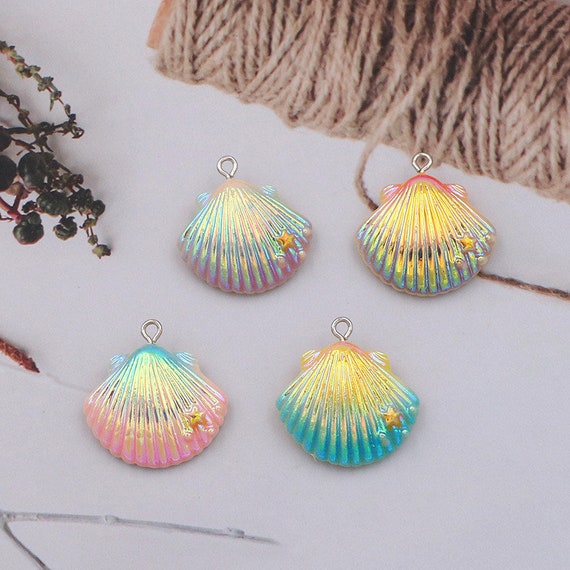 6pcs Irridescent Seashell Charm Holographic Acrylic Shell - Etsy