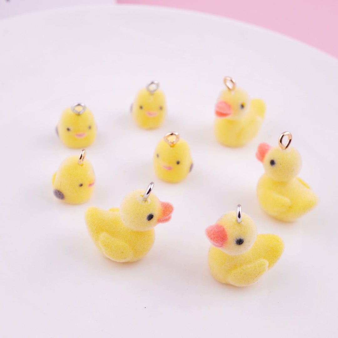 2pcs Flocked Fuzzy Chick&duck Charm Yellow Duck Pendant Mini Flocked ...