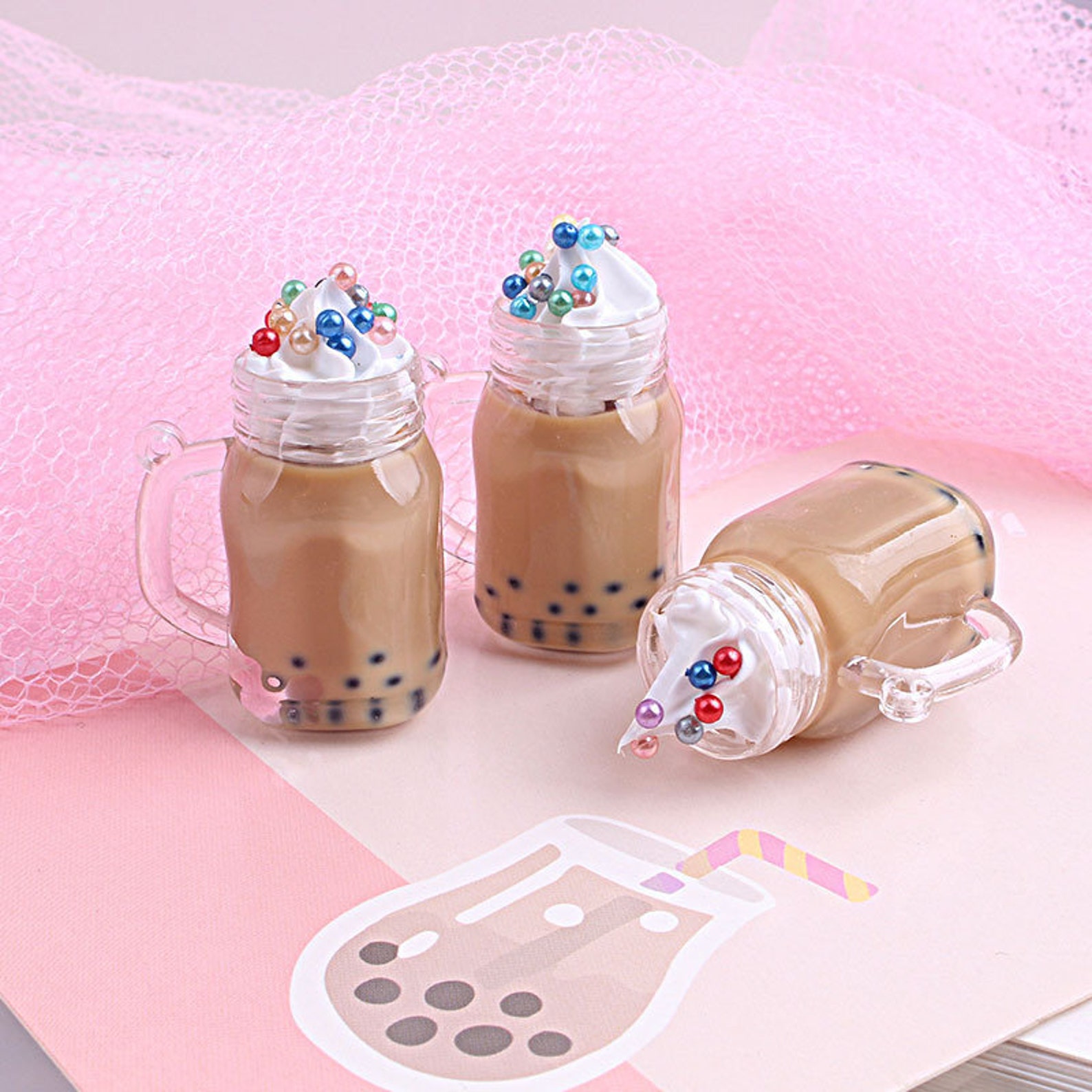 2pcs Boba Tea Charms Realistic Cream Cup Kawaii Resin Drink - Etsy
