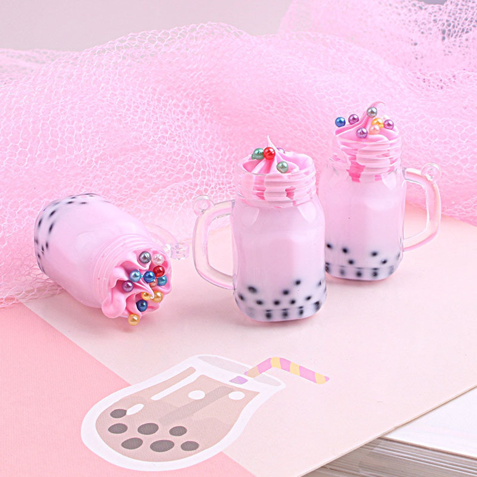 2pcs Boba Tea Charms Realistic Cream Cup Kawaii Resin Drink - Etsy