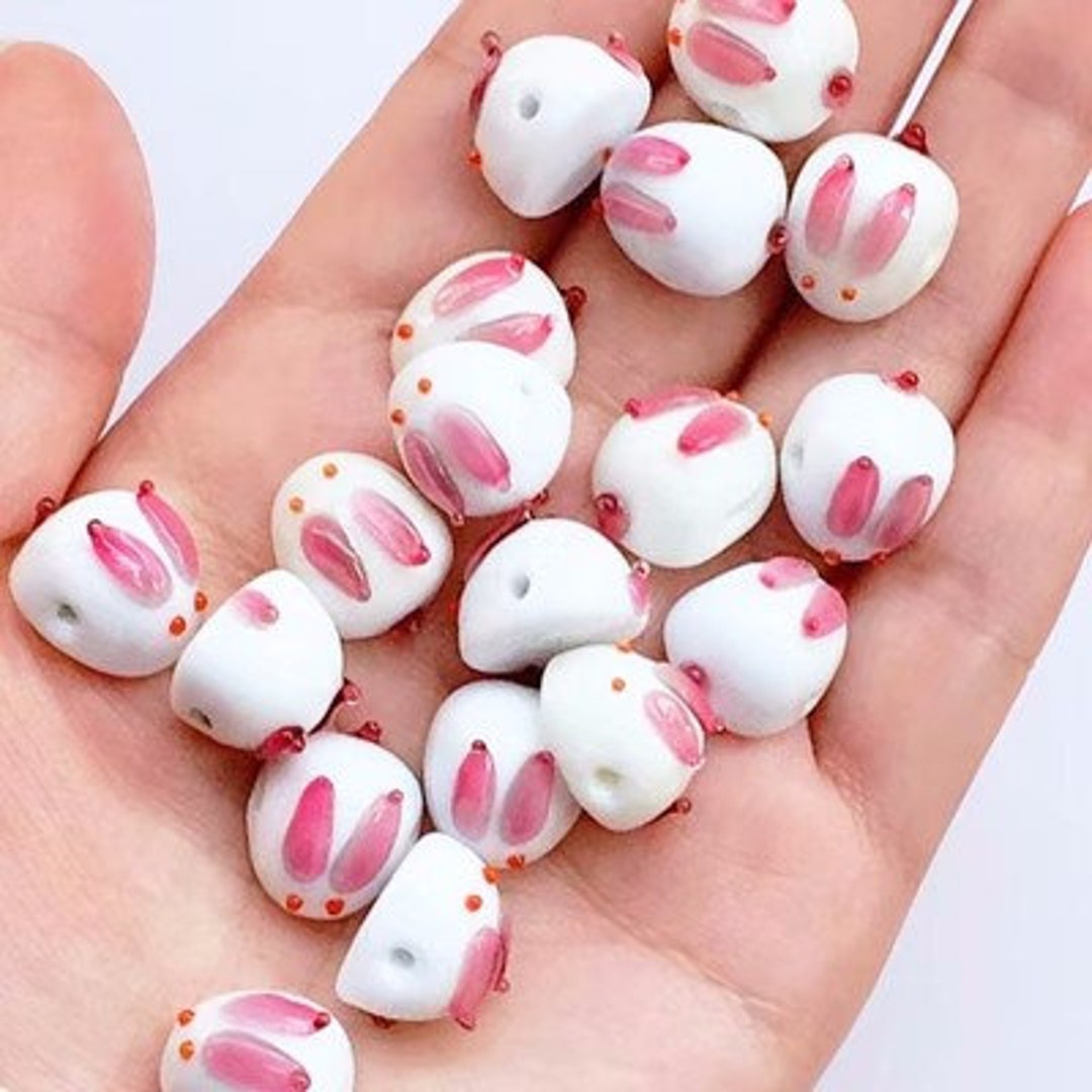 2pcs 15x12mm Rabbit Glass Beads White Glass Beads Animal Glass Beads ...