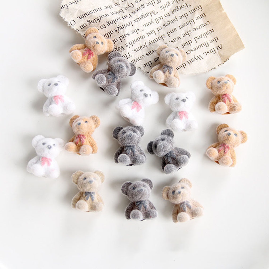 2pcs Mini flocked fuzzy Bear Charm Flocked Teddy Bear cabochon | Etsy