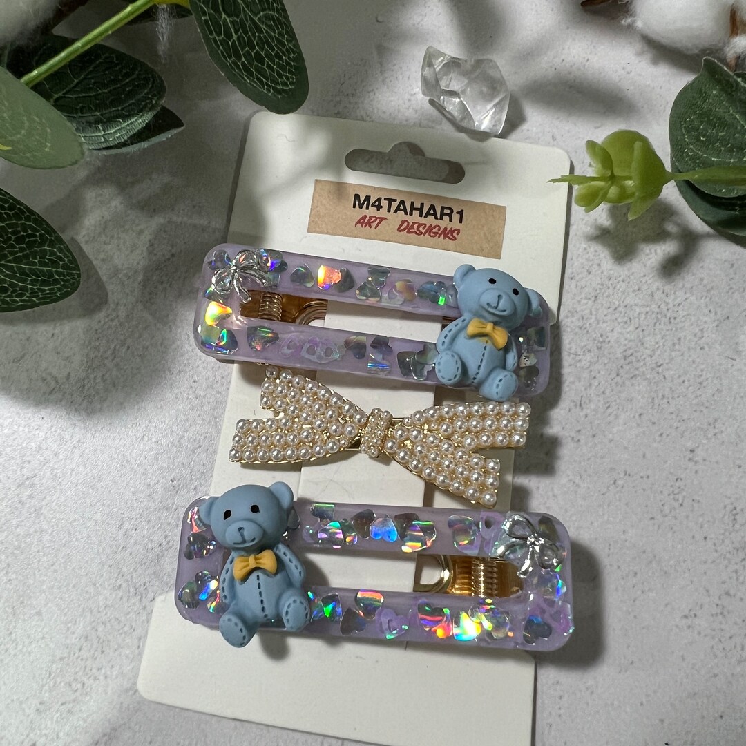 Blue Teddy Bear Hair Clips - Etsy
