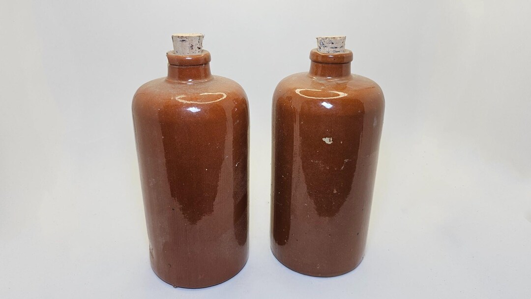 Handcrafted “apostel” Clay Bottle With Cork Stopper – Light Brown Glaze ...