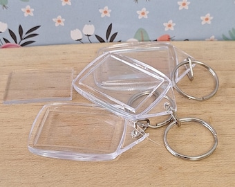 5 Pcs Clear Acrylic Blank Keyrings / Key Ring 50mm X 40mm Photo Insert ...