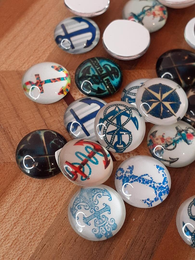 Nautical Themed Cabochons Anchor Print Cabochons 12mm | Etsy