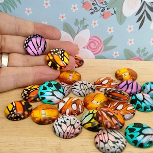25x Butterfly Wing Print Cabochon, 20mm Butterfly Cabochons, Printed ...