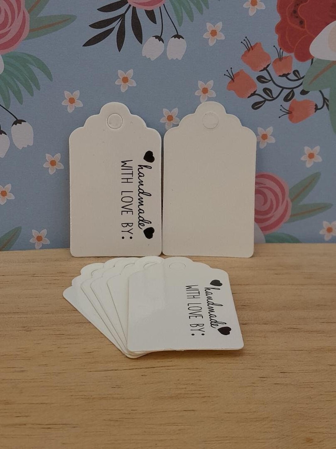 25x Hand Made With Love Price Tag Cards, Jewellery Display Card, White ...