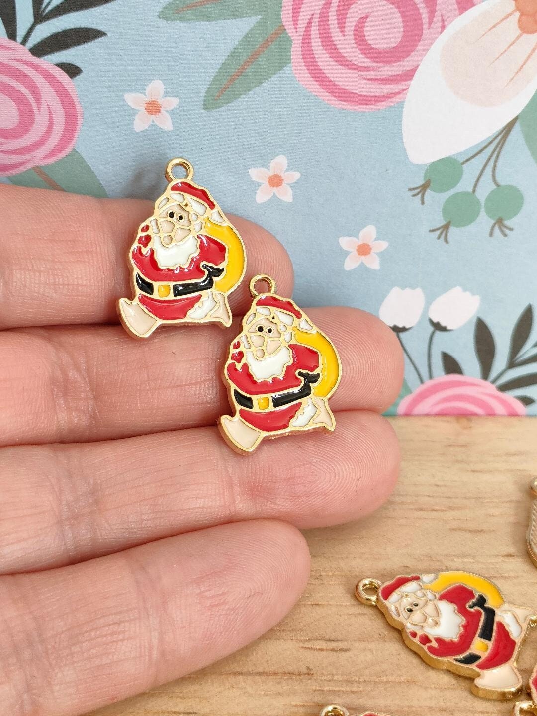 10x Gold Santa Christmas Charms, Xmas Alloy Enamel Pendants, Happy ...