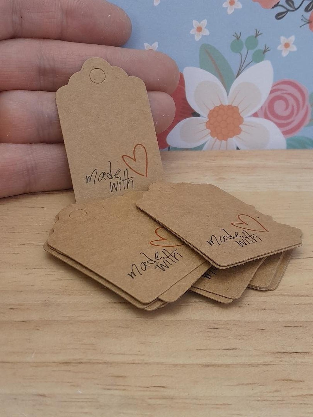 25x Hand Made With Love Price Tag Cards, Jewellery Display Card, Brown ...