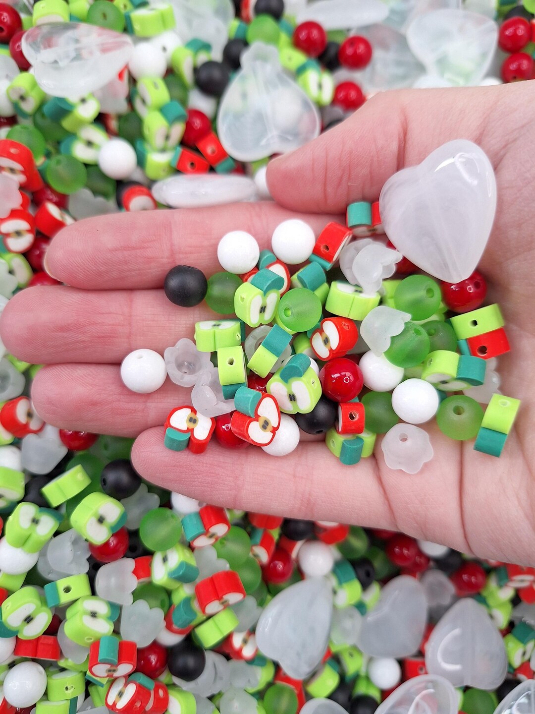 Apple Mix Bead Soup 50g Mixture of Beads Apple Themed Red and Green for ...