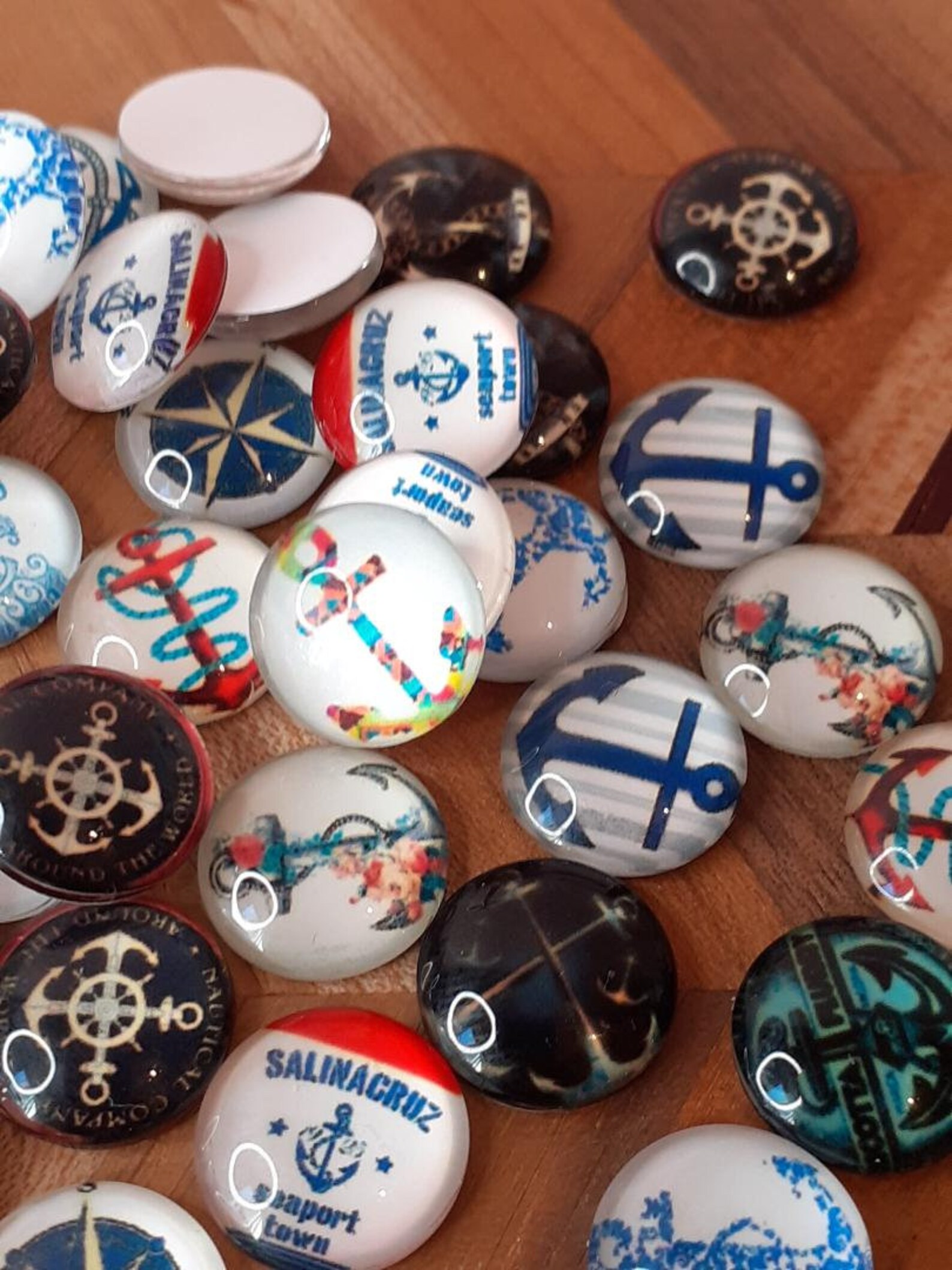 Nautical Themed Cabochons Anchor Print Cabochons 12mm | Etsy