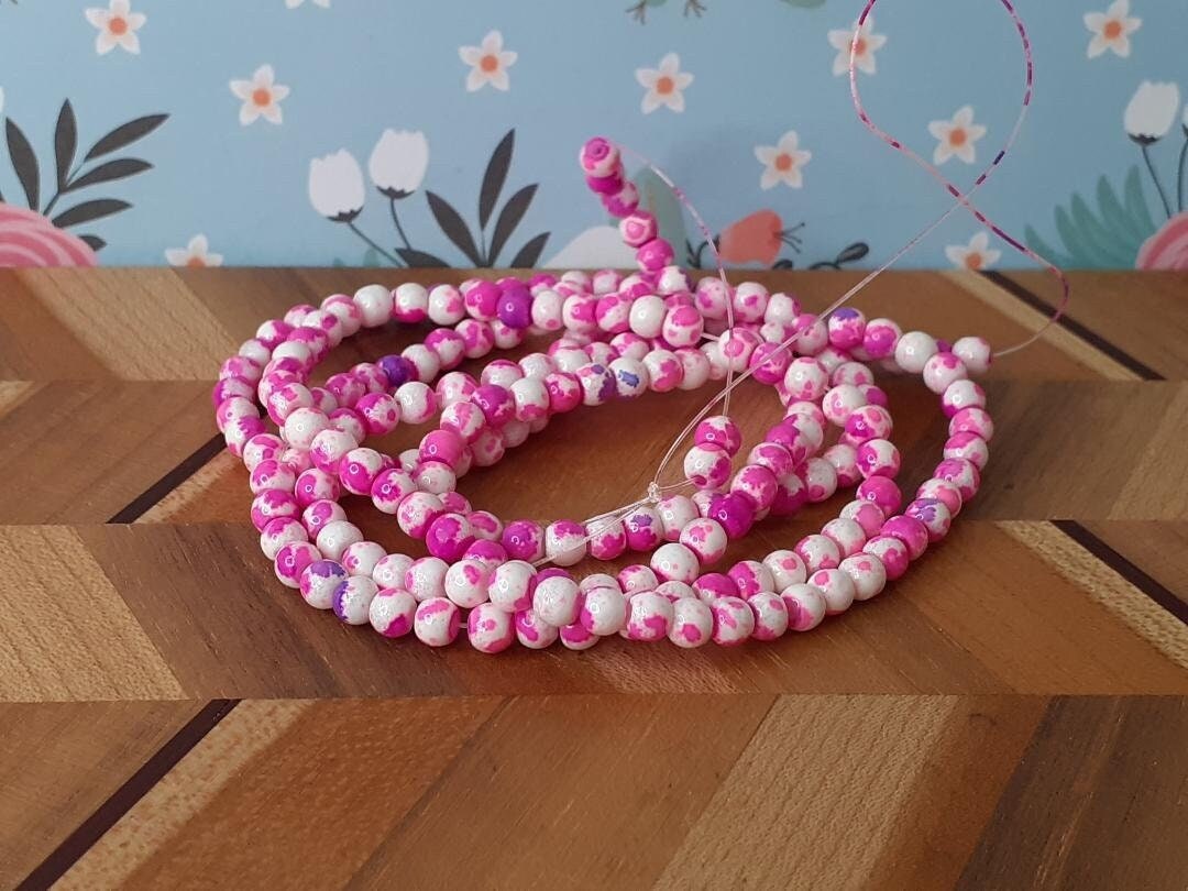 Hot Pink Baking Painted Glass Beads Strands, Round Beads, Hot Pink ...