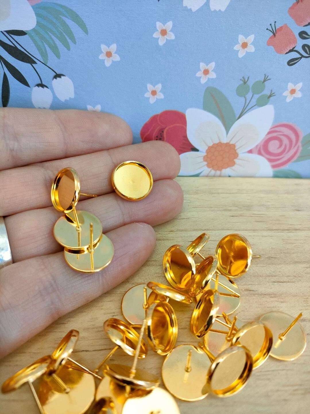 Gold Stainless Steel Cabochon Earring Settings (14mm, 12mm Tray) - Etsy UK