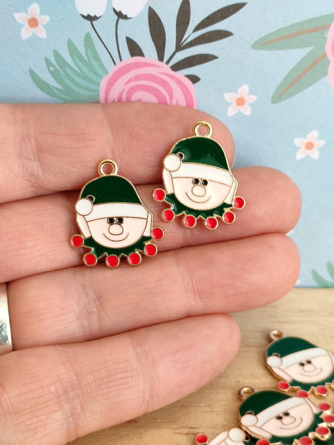 10x Rose Gold Elf Face Christmas Charms, Xmas Alloy Enamel Pendants ...