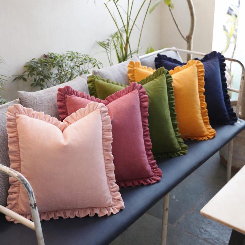 Velvet Cushion Ruffled - Etsy