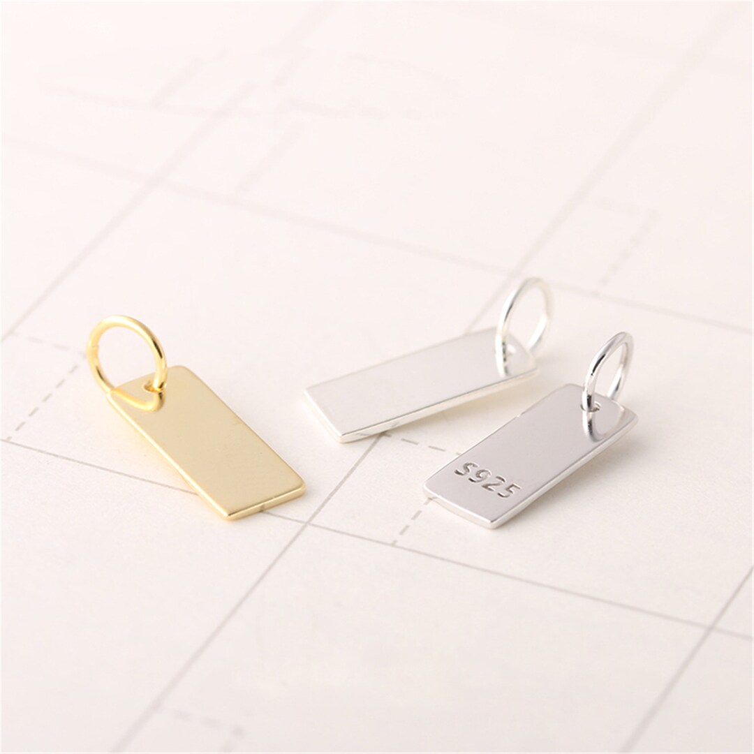 Sterling Silver Rectangle Tag Charm Pendant, Blank Disc Jewelry, Tag ...