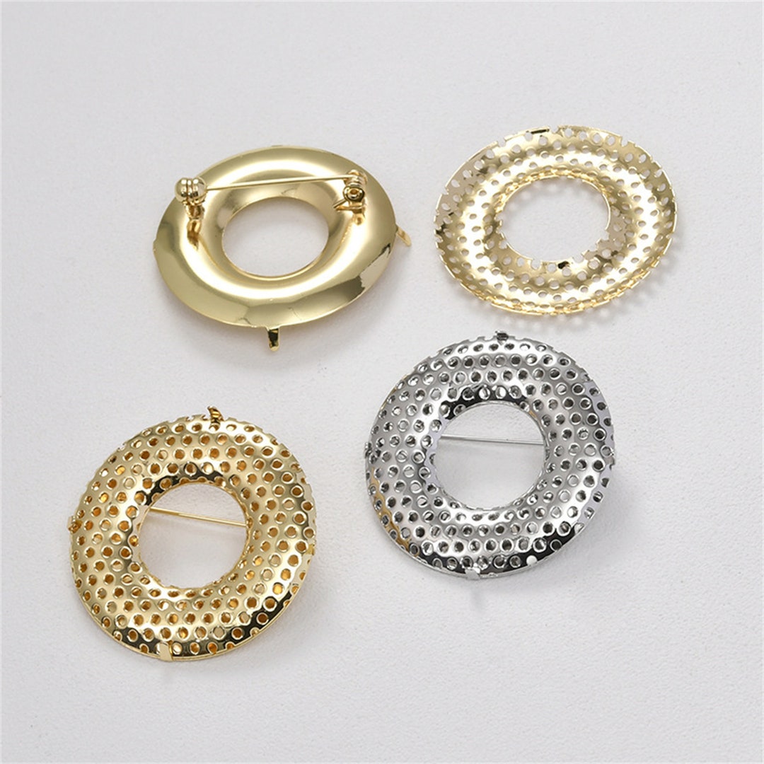 14K Gold Plated Hollow Round Brooch Pin, Circle Brooch, Safety Pin ...