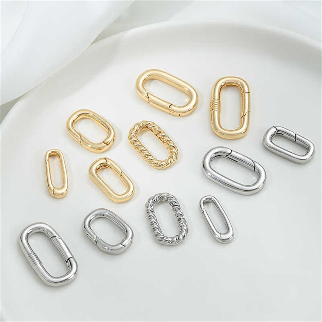 14K Gold Plated Oval Push Gate Clasp, Gold Tone Oval Twist Spring Gate ...