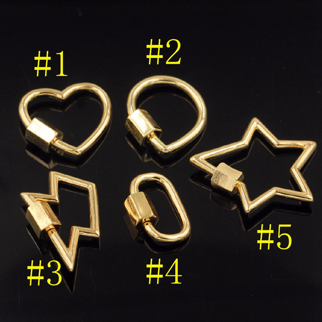Gold Plated CZ Rectangle Screw Clasps, Gold Plated Love Heart Screw ...