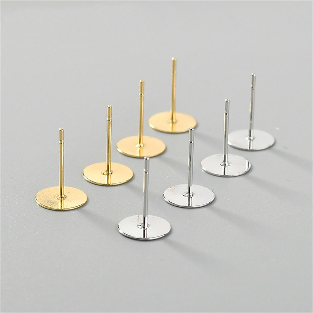 18K Gold Plated Flat Round Earring Posts, Earring Post for Jewelry ...