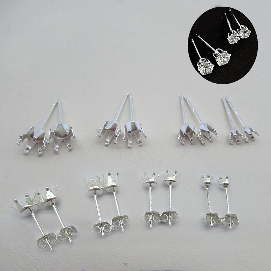 Sterling Silver Claw Earring Post Setting , S925 Silver Earring Setting ...