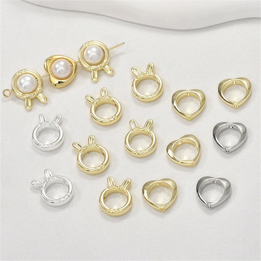 14K Gold Plated Love Heart Bead Frames Fits 8mm Pearls Beads, Gold Tone ...