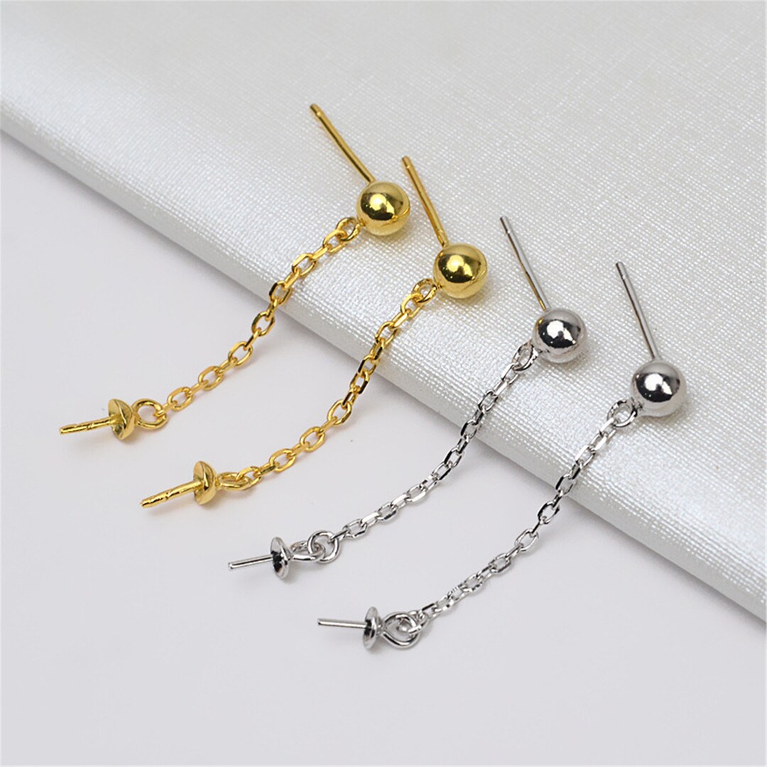 Sterling Silver Round Ball Earring Settings, 925 Silver Cable Chain ...
